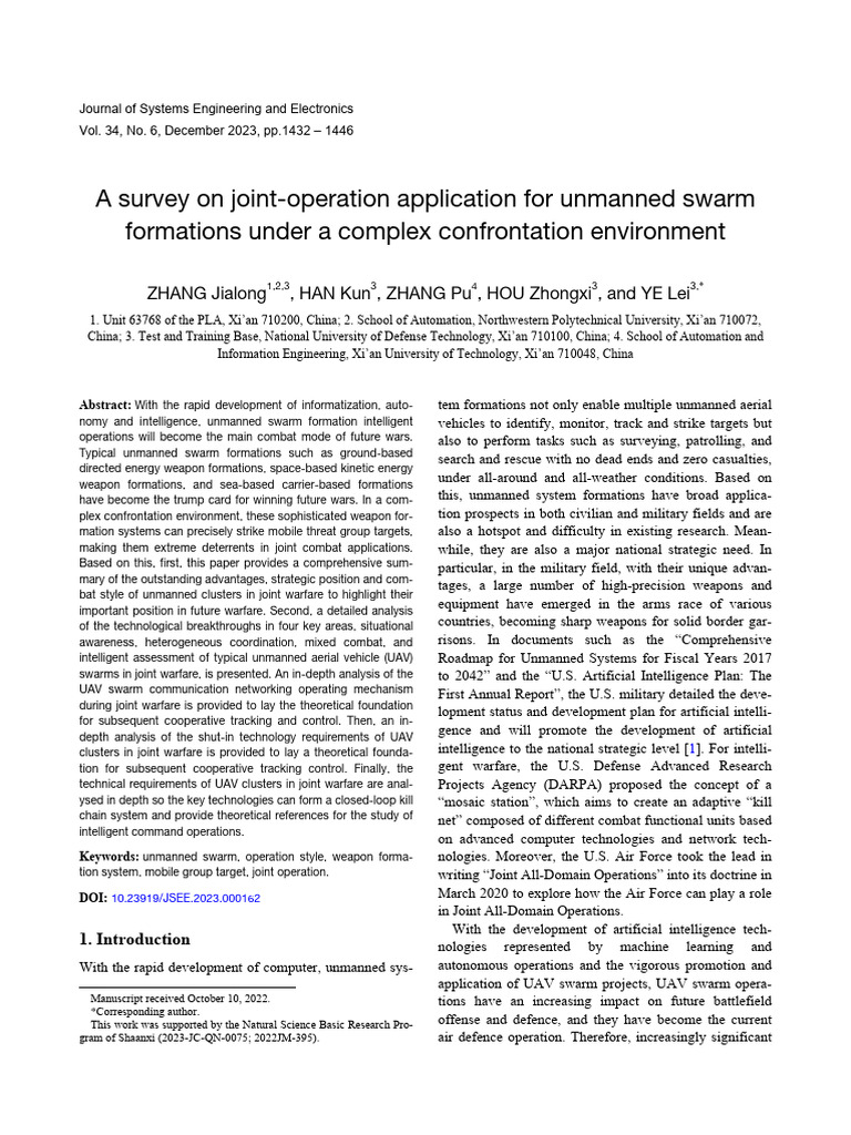 A Survey On Joint-Operation Application For Unmanned Swarm Formations ...