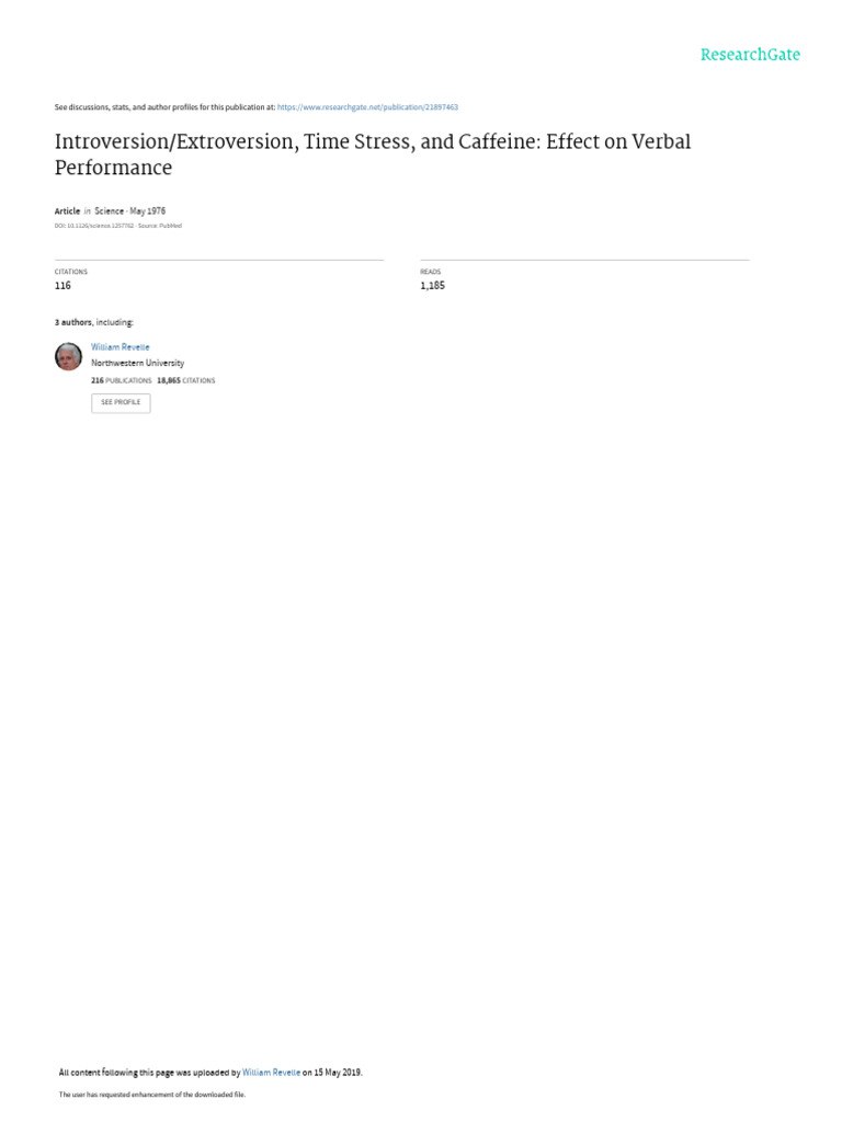 Introversion - Extroversion, Time Stress, and Caffeine - Effect On Verbal Performance | PDF ...