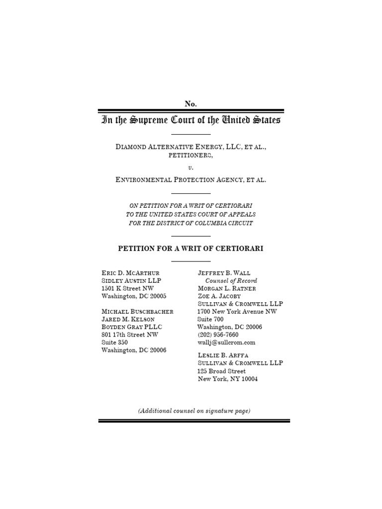 Diamond Alternative V Environmental Protection - Petition For Writ ...