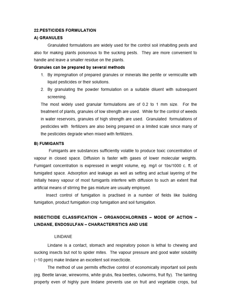 Pesticide Formulations: Granules & Fumigants | PDF | Pesticide ...