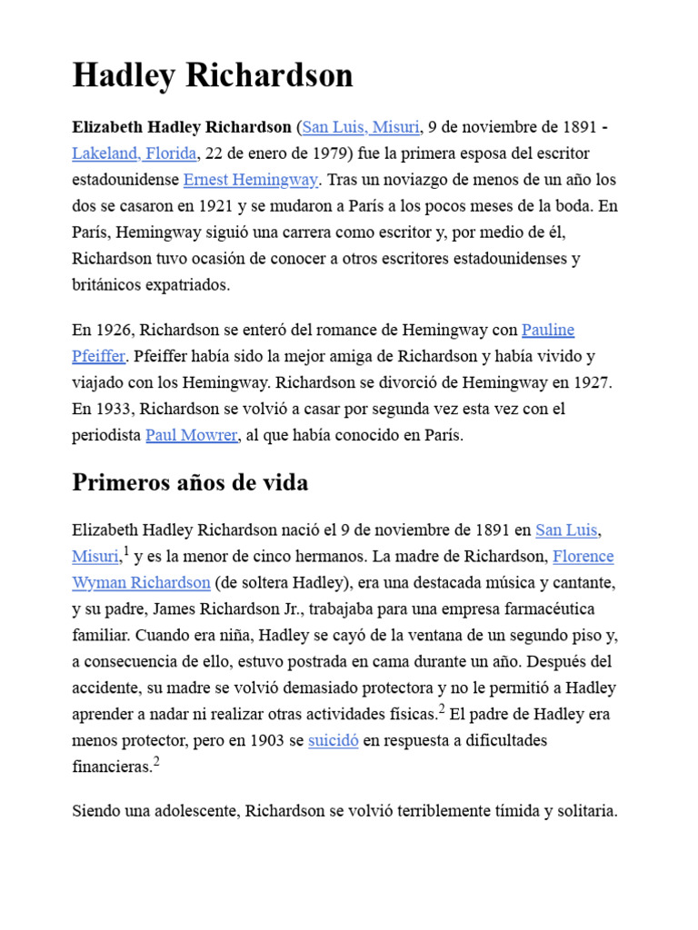 Hadley Richardson | PDF | Ernest Hemingway