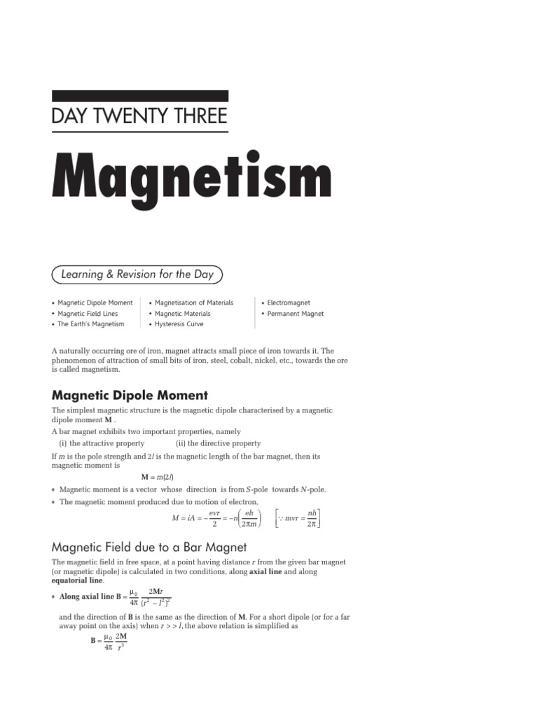 Day 23 Magnetism | PDF | Magnetism | Ferromagnetism