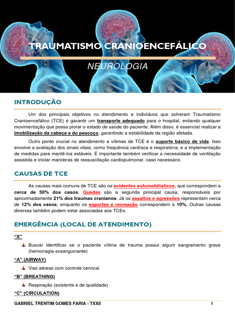 Atendimento e Classificação de TCE | PDF | Traumatismo craniano ...