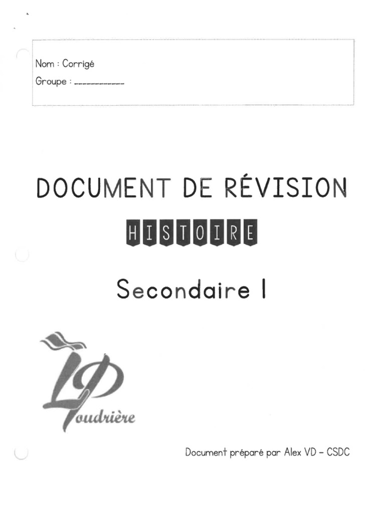 Corrigé Révision Histoire Secondaire 1 | PDF