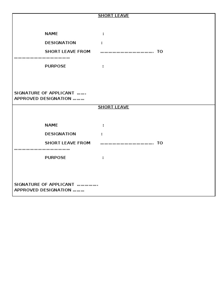 Short Leave Application Format | PDF