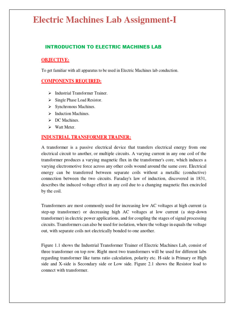 Lab1 - Electric Machines | PDF | Electric Motor | Transformer