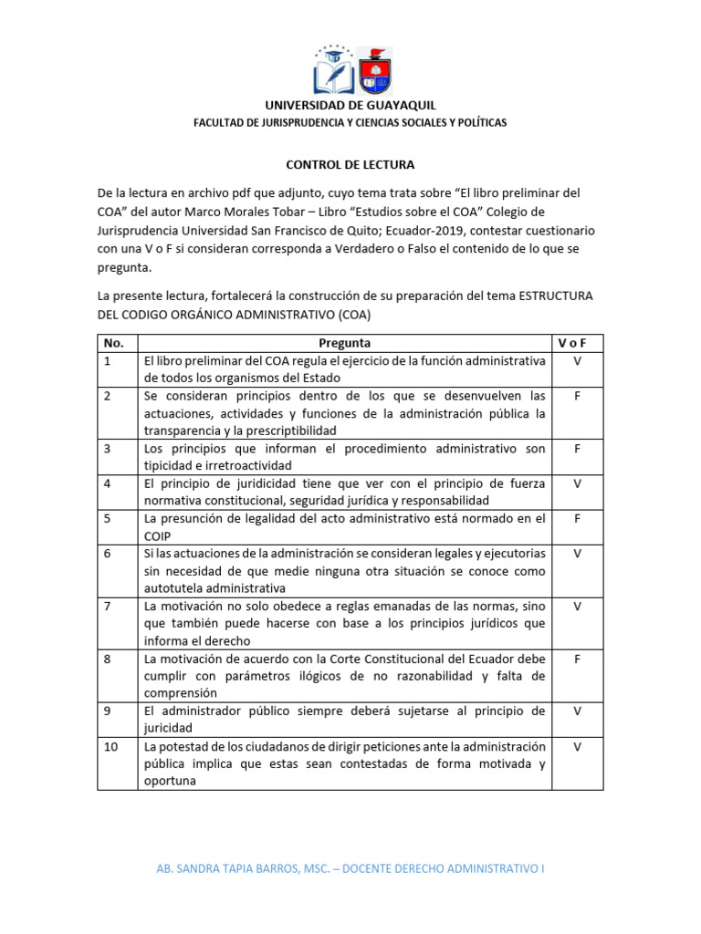 Cuestionario Tarea 4 Libro Preliminar Del COA | PDF | Política | Ciencias sociales