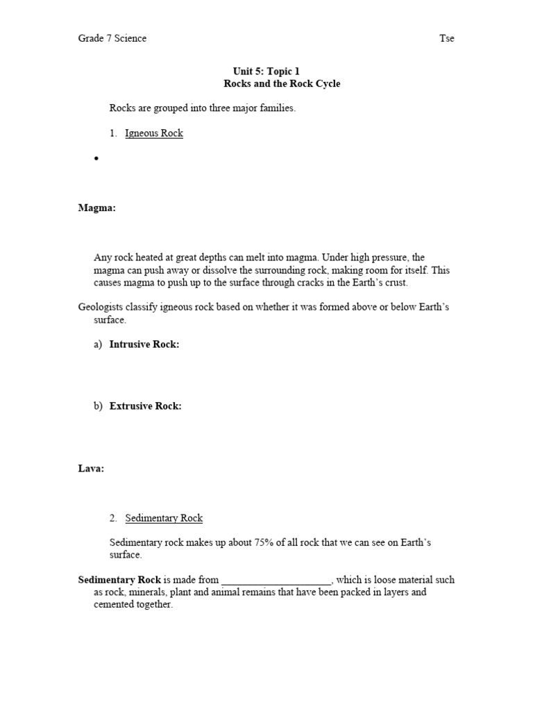 G7 Unit 5 Topic 2 Notes | PDF | Rock (Geology) | Soil