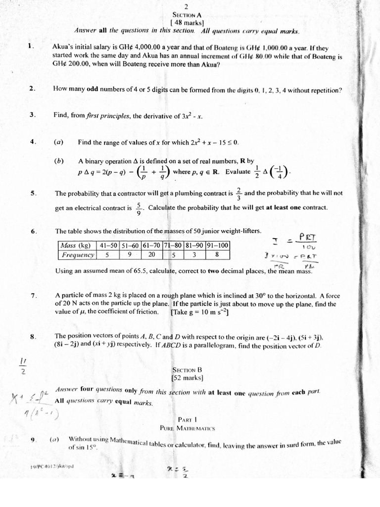 2019 Wassce Elective Maths Nov Dec Paper 2 | PDF