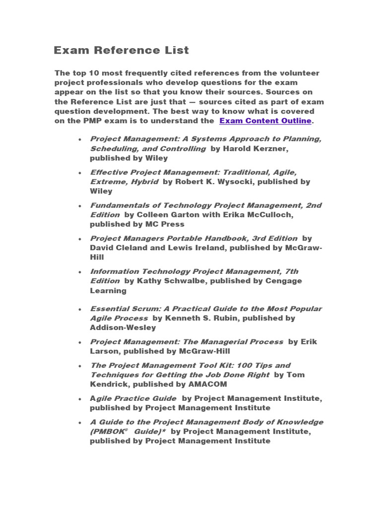 Exam Reference List | PDF