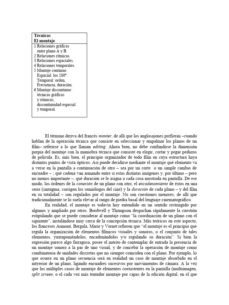 Técnicas de Montaje Cinematográfico | PDF | Función (Matemáticas)