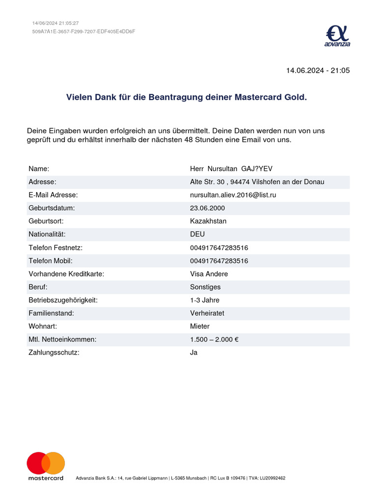 Mastercard Customer Summary | PDF
