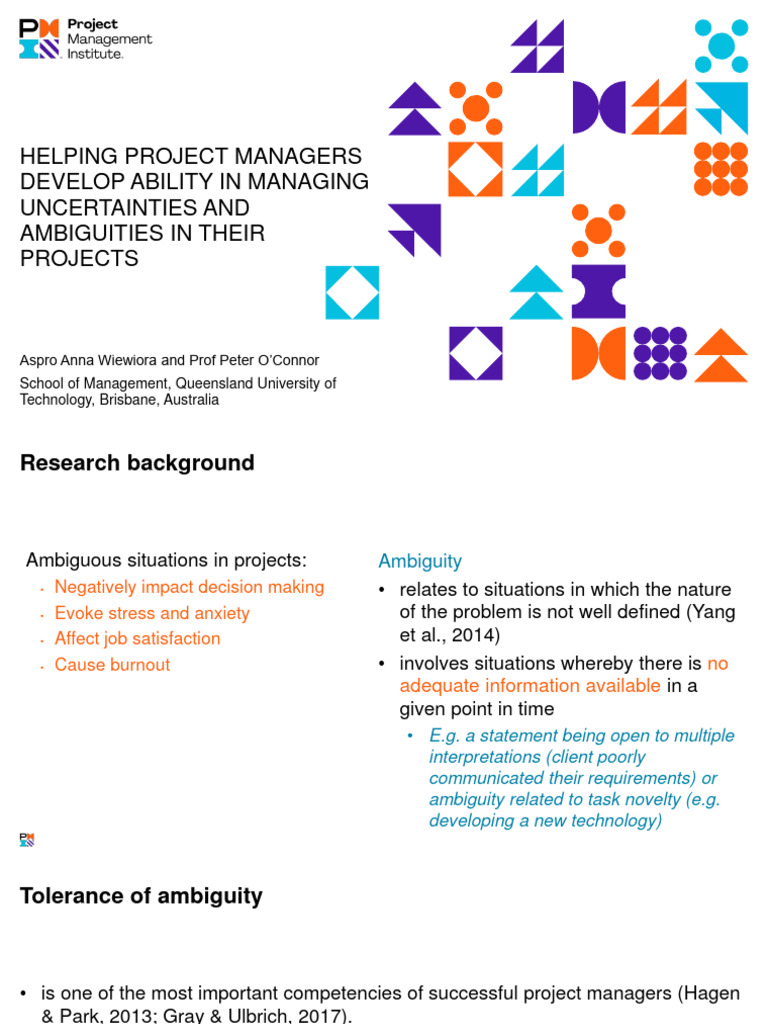 Helping Project Managers Develop Ability in Managing Uncertainties and ...