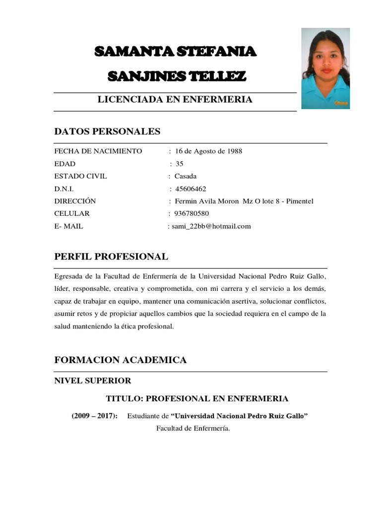 CV - Samanta 2023 | PDF | Enfermería | Programas sociales