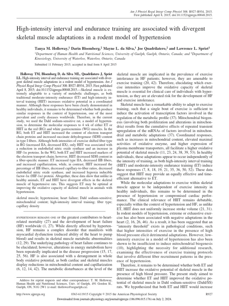 Holloway Et Al 2015 High Intensity Interval and Endurance Training Are Associated With Divergent ...