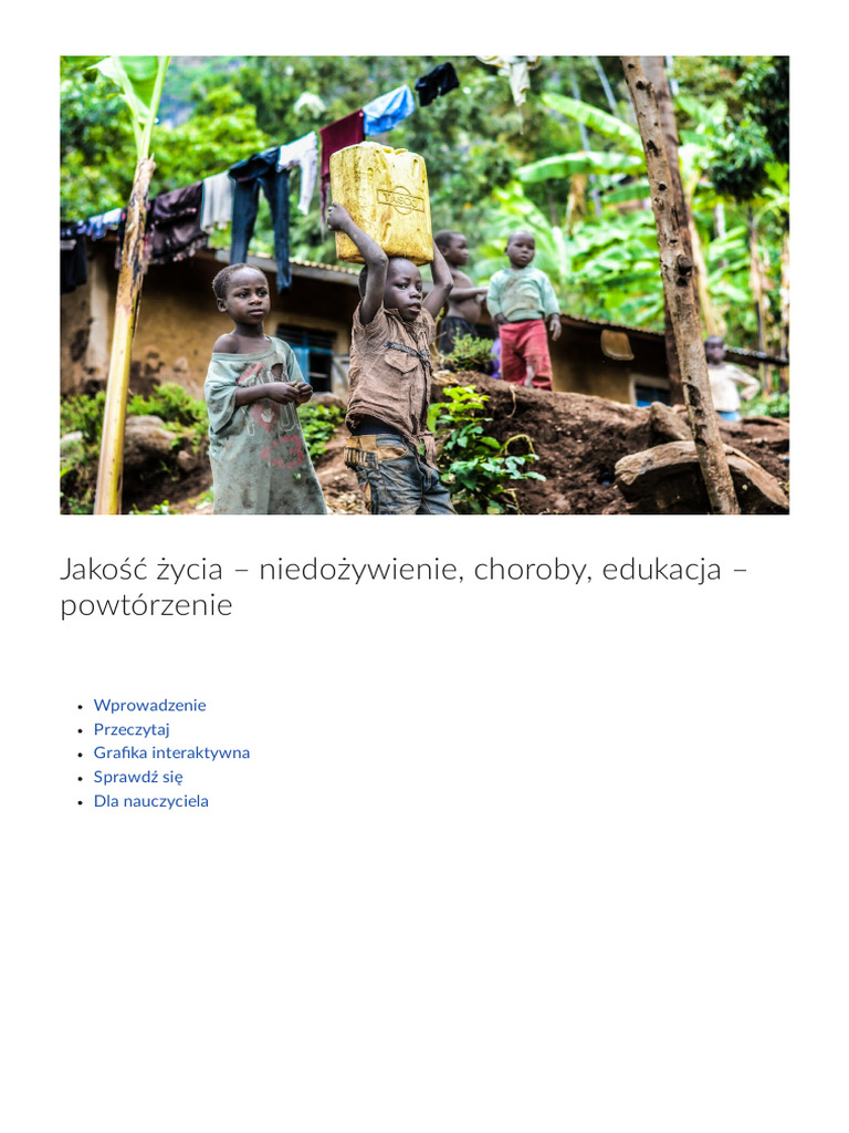 Jakosc Zycia - Niedozywienie Choroby Edukacja - Powtorzenie | PDF