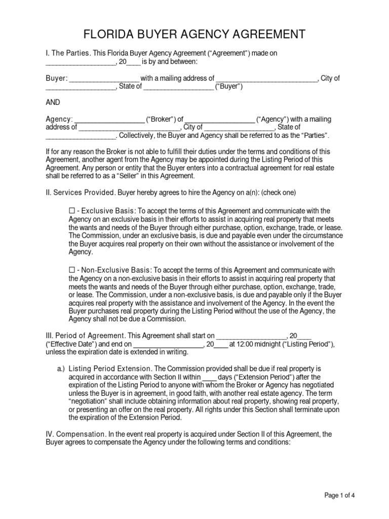 Florida Buyer Agency Agreement Template | PDF | Arbitration | Indemnity