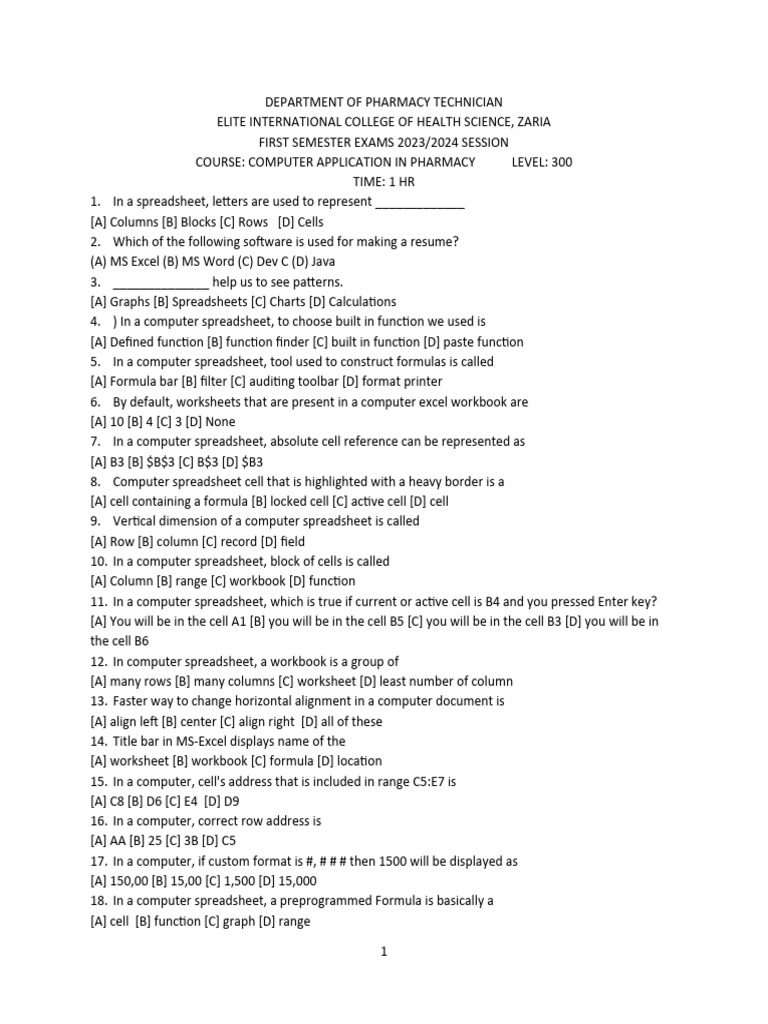 Ict Exams 2024 | PDF | Spreadsheet | Microsoft Excel