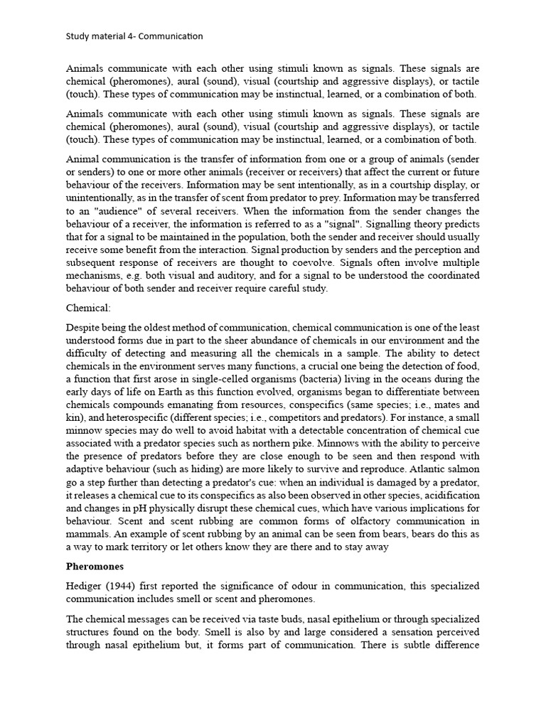 Study Material 4 - Communication - 240603 - 110608 | PDF | Odor | Pheromone