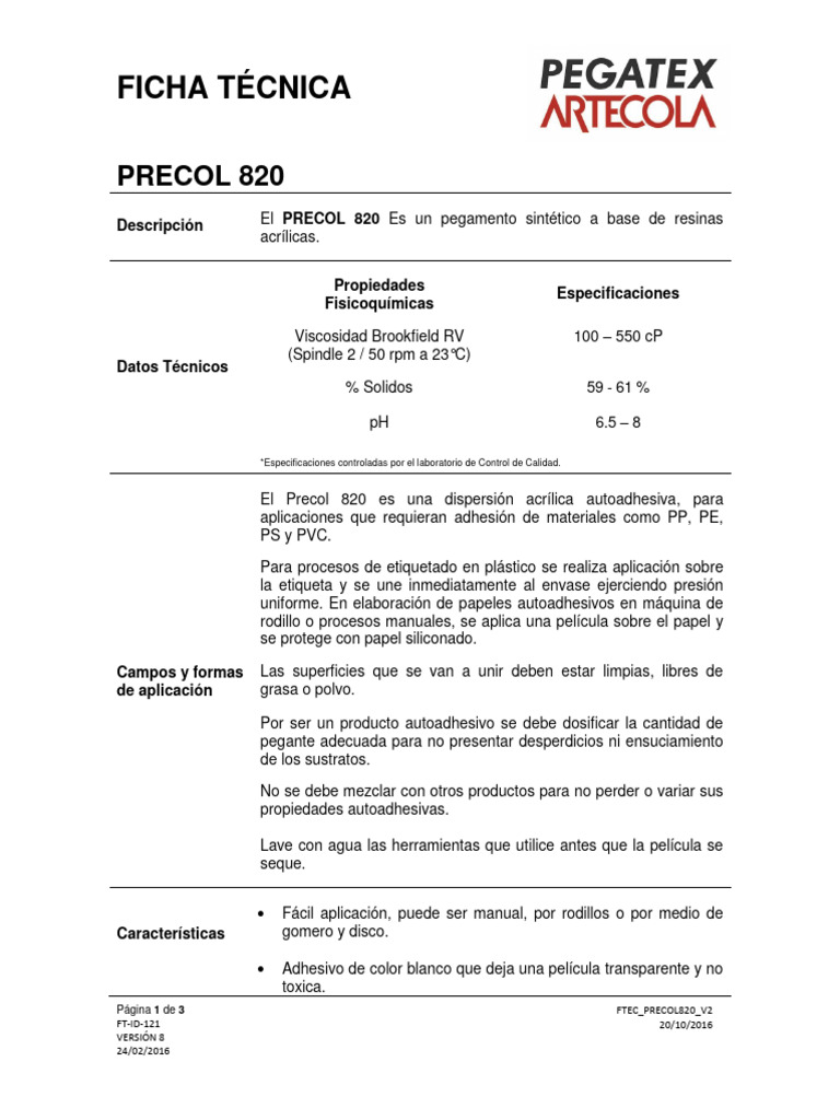 Ftec - Precol 820 - V2 | PDF | Soporte técnico | Papel