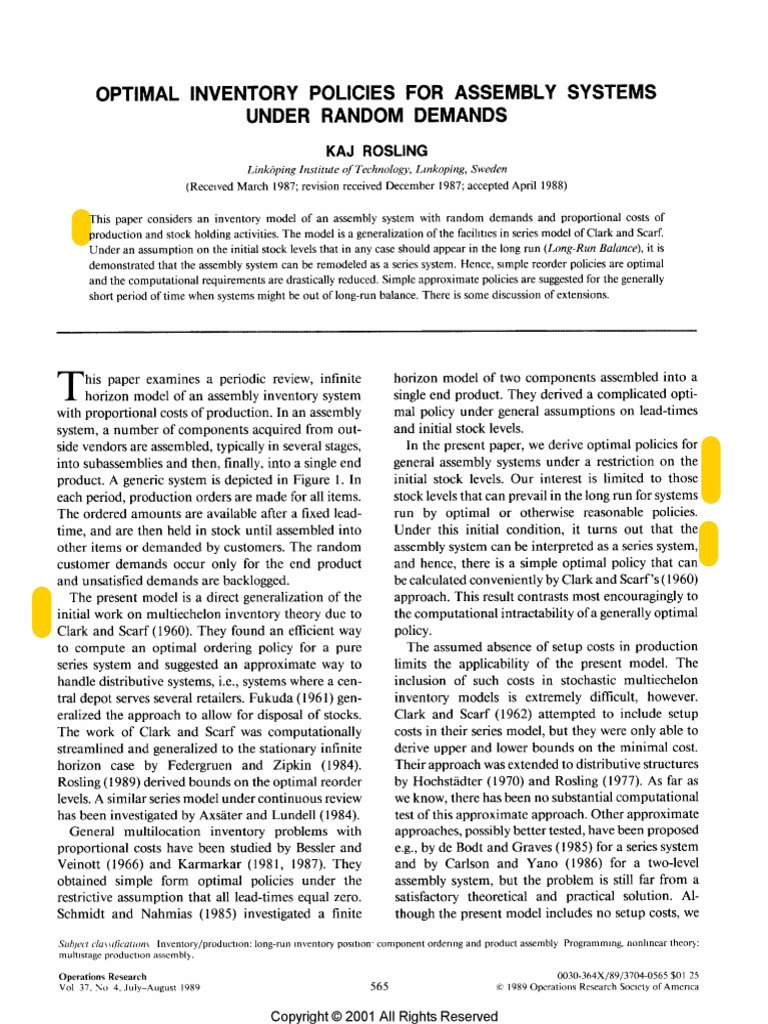 Optimal Inventory Policies in Assembly Systems | PDF | Computers ...