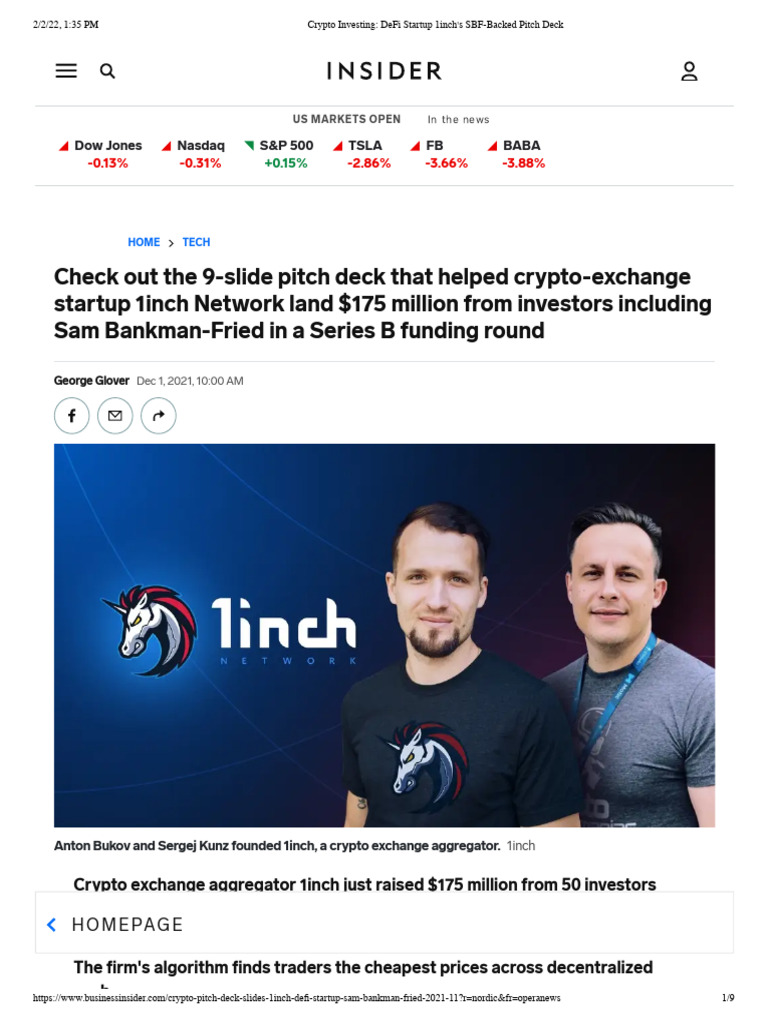 Crypto Investing DeFi Startup 1inchs SBF-Backed Pitch Deck | PDF ...