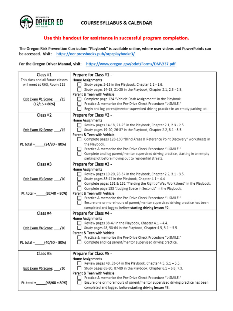 Oregon Driver Education Syllabus | PDF | Career & Growth | Computers