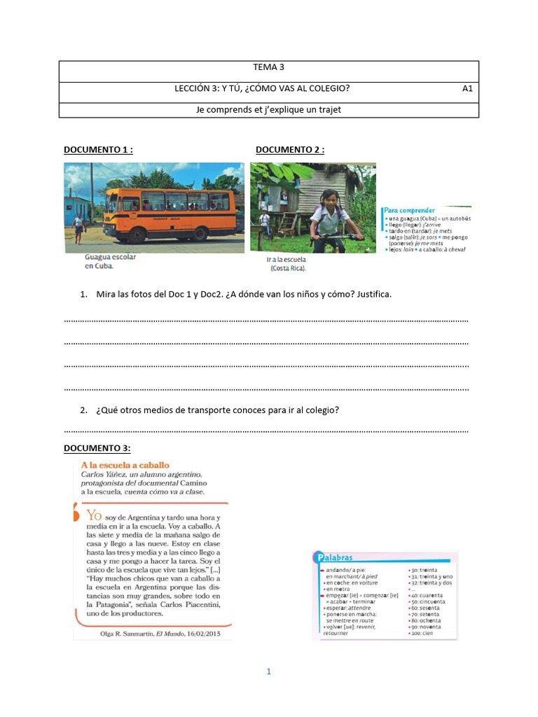 Y TU COMO VAS AL COLEGIO_EJERCICIOS | PDF | Transporte