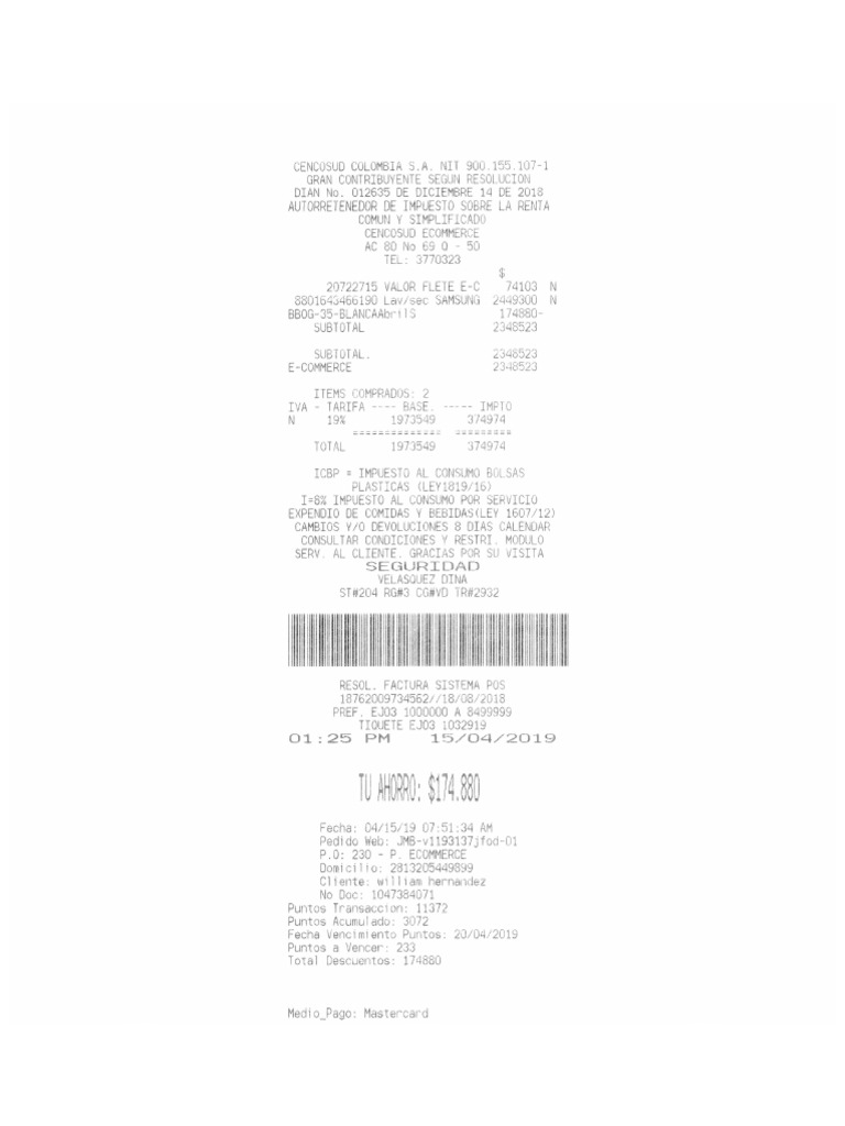 Factura Lavadora Jumbo | PDF