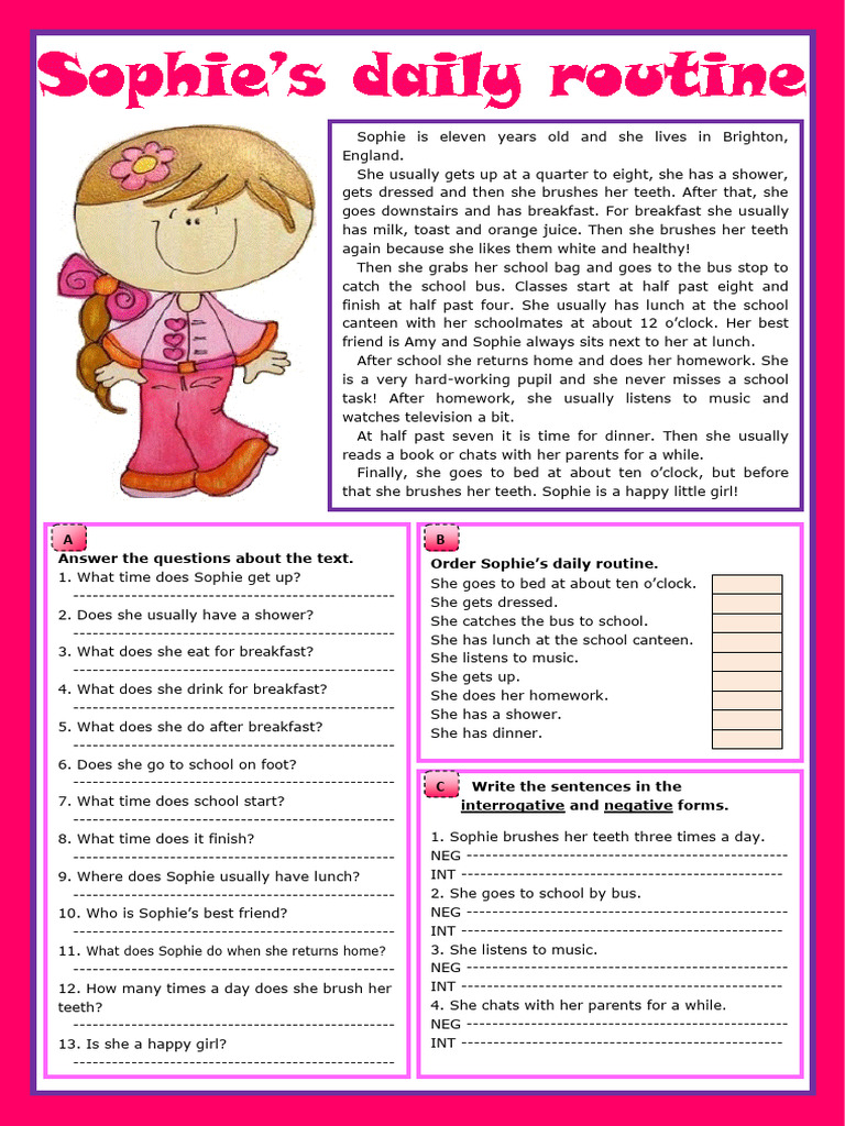 Sophies Daily Routine Reading Comprehension 1 | PDF