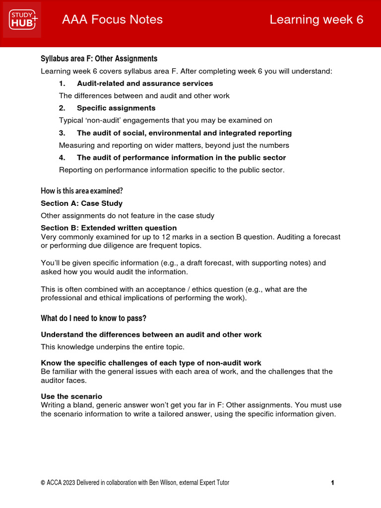 Focus Notes - AAA - LW6 | PDF | Audit | Performance Indicator