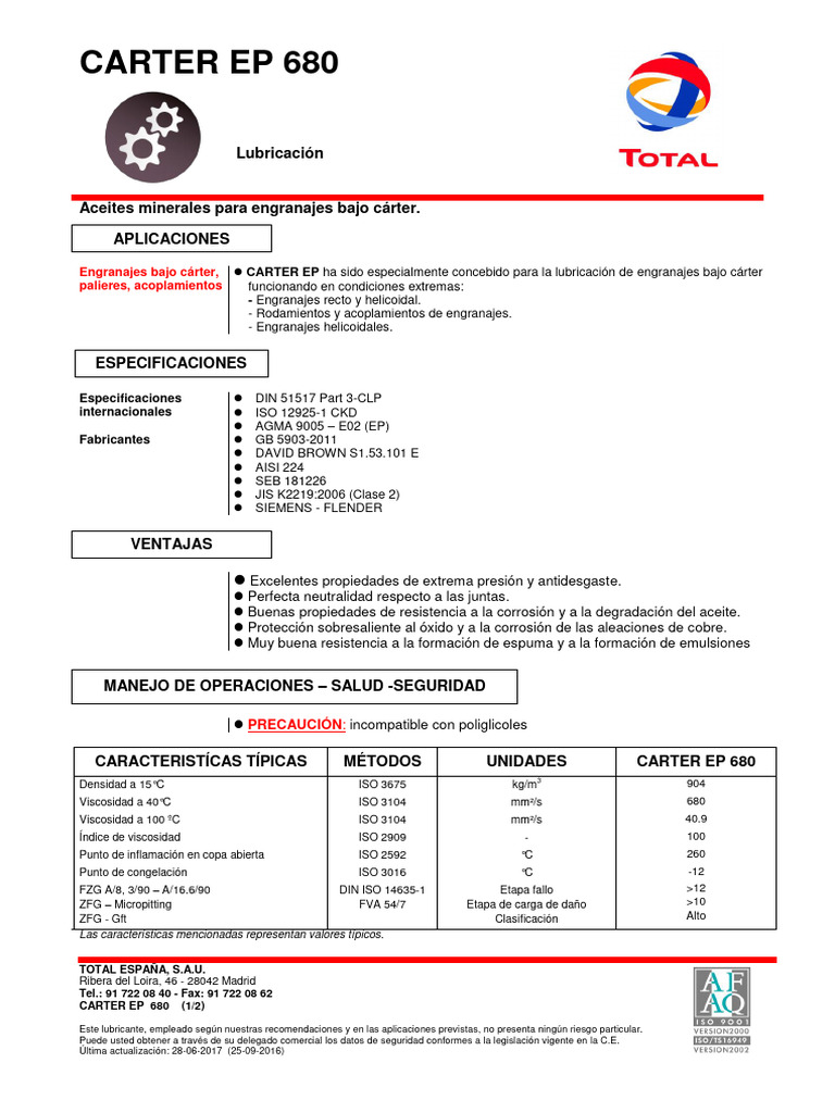 Carter Ep680 | PDF | Engranaje | Lubricante