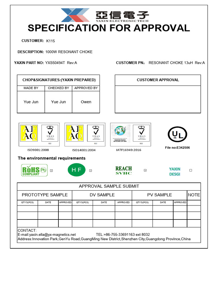 1000W Resonant Choke L 13uh Rev A - SPEC | PDF | Materials Science ...