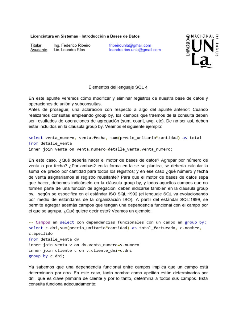 6 - Elementos Del Lenguaje SQL 4 | PDF | SQL | Bases de datos