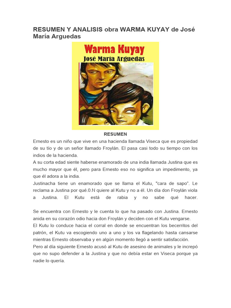 RESUMEN Y ANALISIS obra WARMA KUYAY de José María Arguedas | PDF | Cuentos