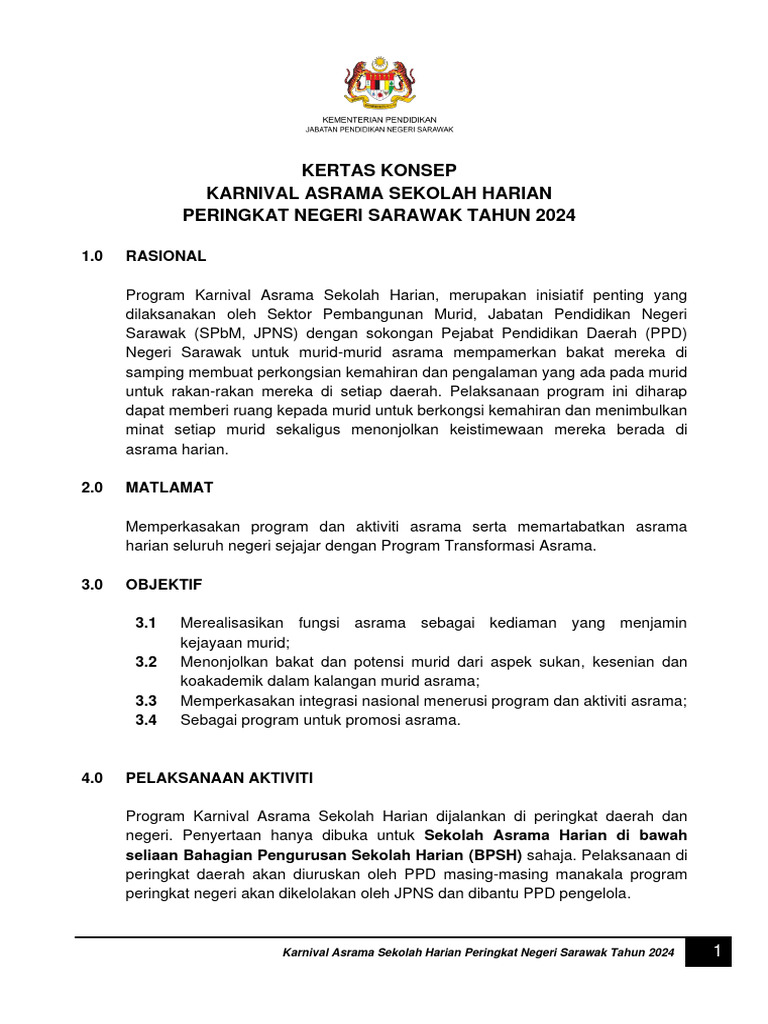 Kertas Konsep Karnival Asrama Sekolah Harian 2024 v.2 | PDF