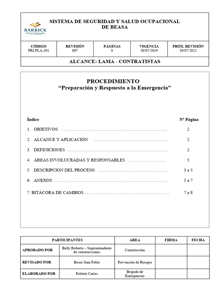 PRI - PLA - 101 Preparacion y Respuesta A La Emergencia | PDF ...