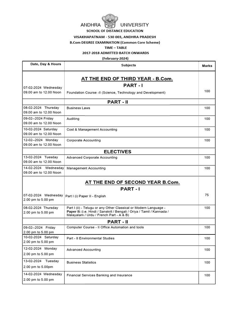 Ug Time Table - 2024-New | PDF | Mathematics | Urdu
