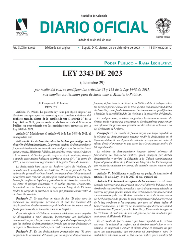 Ley 2343 de 2023 | PDF | Colombia | Fiscal