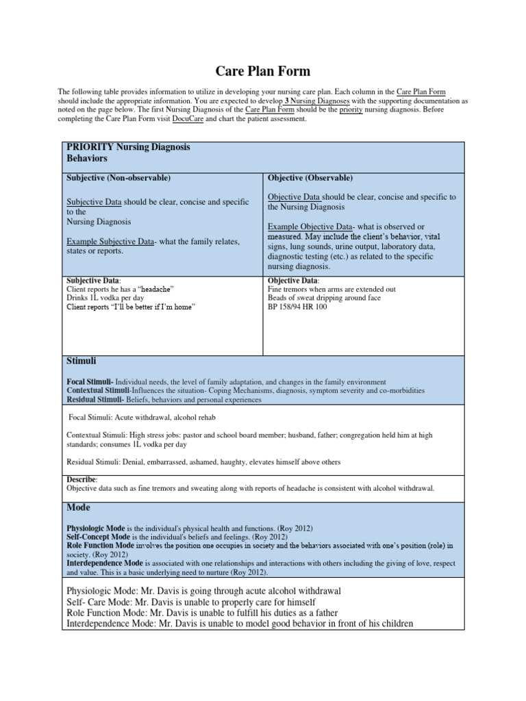 Randy Adams Care Plan | PDF | Substance Abuse | Nursing