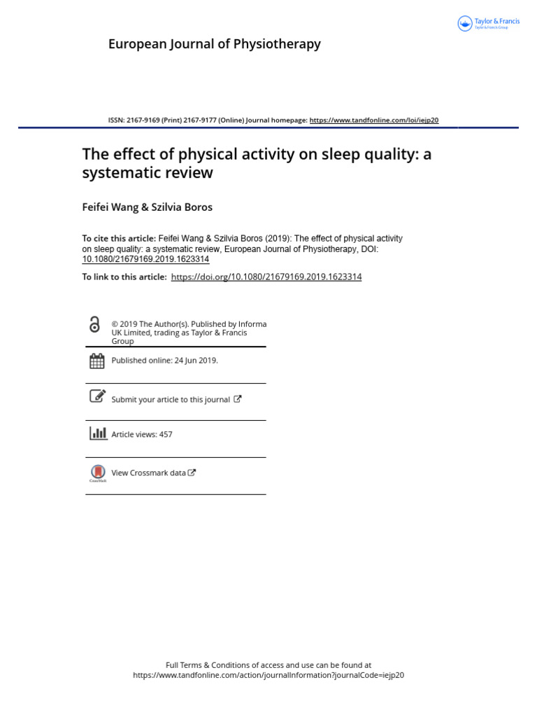 The Effect of Physical Activity On Sleep Quality A Systematic Review | PDF | Sleep | Insomnia
