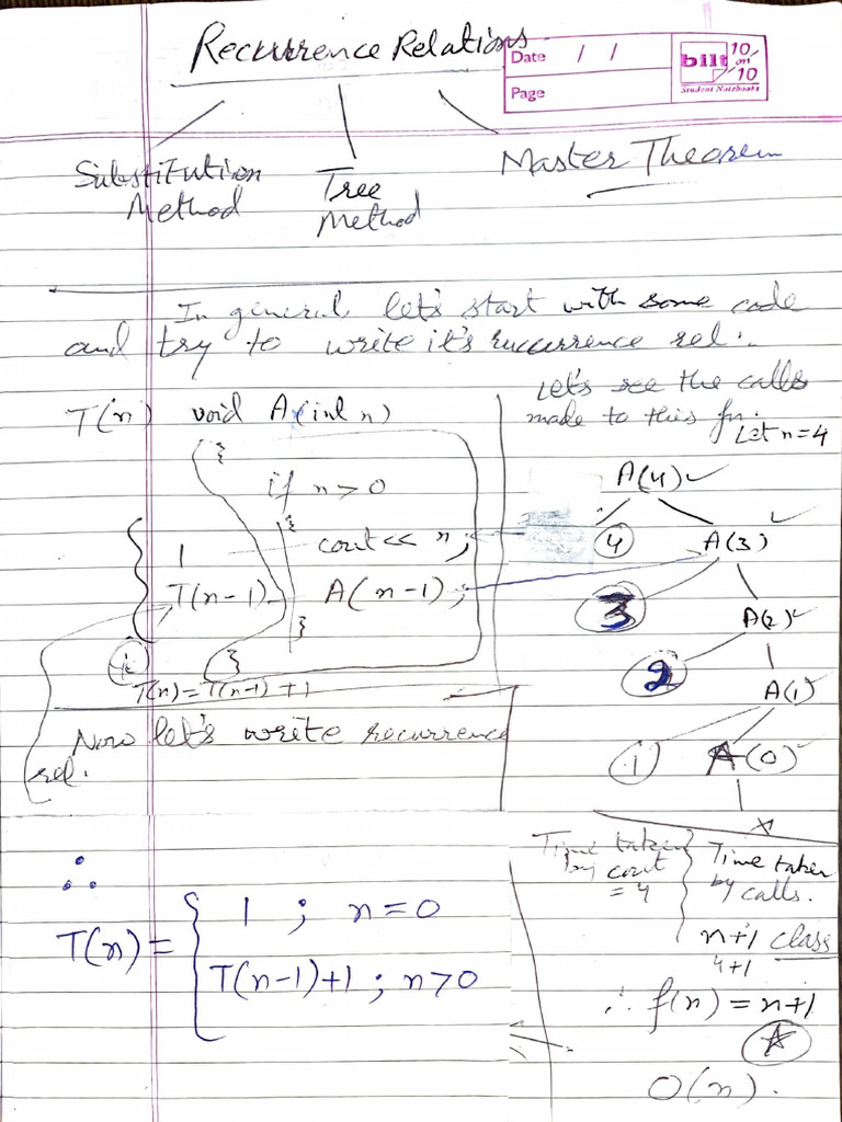 Recurrence Relations Tree And Substitution Methods Pdf