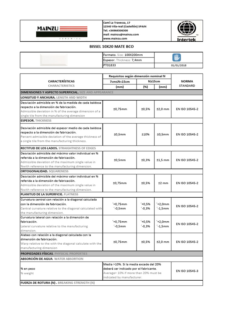 Bissel 10 Bco Mate Ficha Tecnica Mainzu | PDF | Química | Compuestos químicos