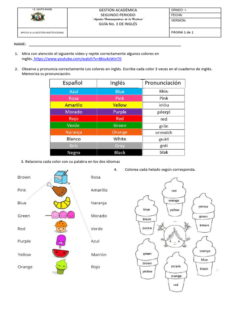 Guía 3 Ingles - Primero - 2 Per | PDF