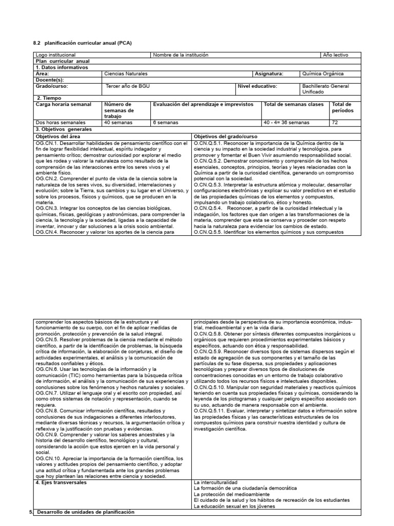 Quimica 3 Bgu Pca Pud Seis Unidades Pdf Compuestos Orgánicos Química