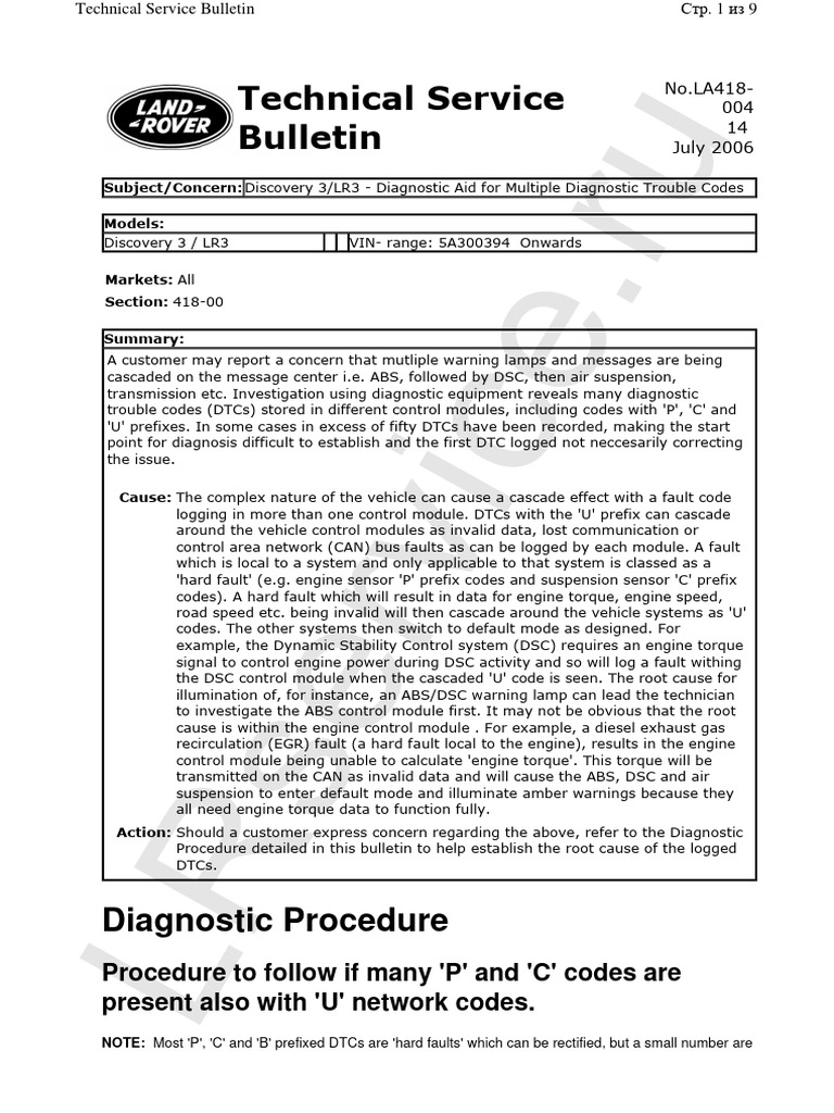 Land Rover Diagnostic Aid Bulletin | PDF | Vehicles | Information