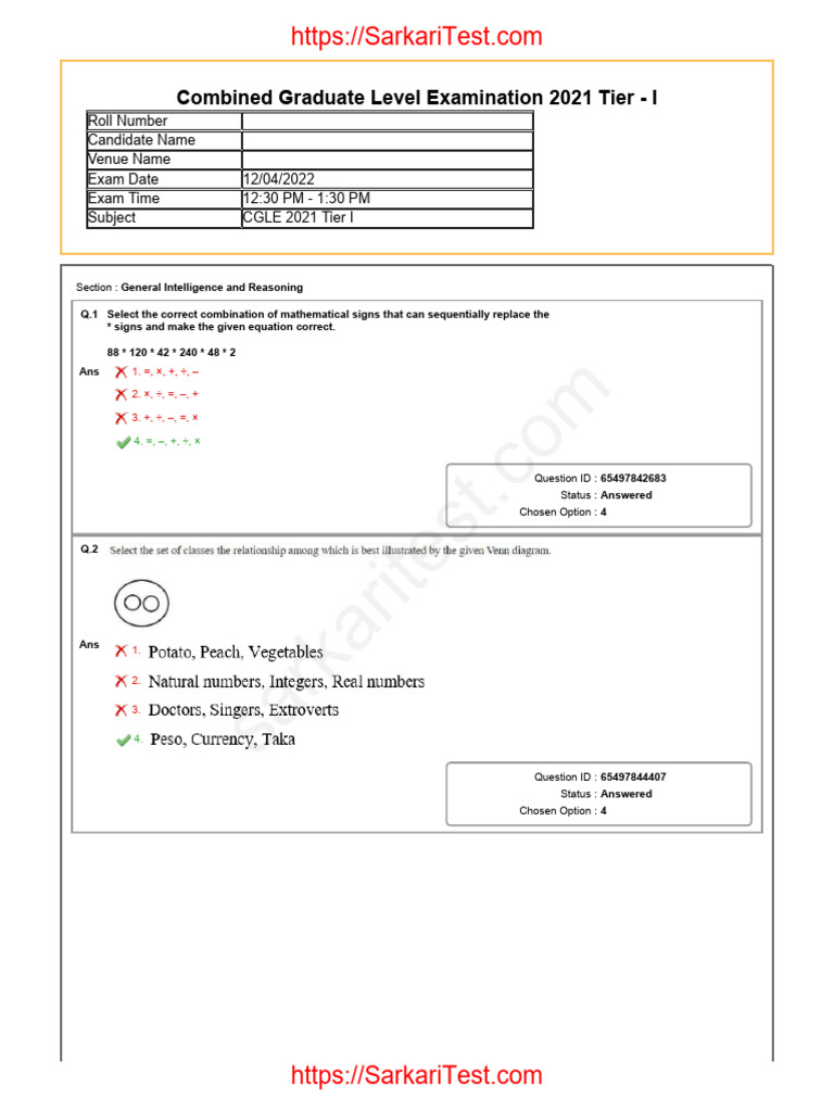 SSC CGL 2022 Tier 1 Question Paper | PDF