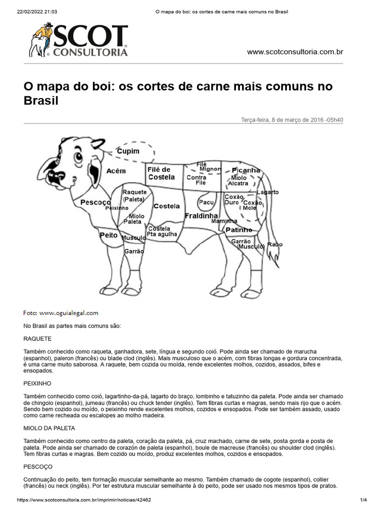 O Mapa Do Boi - Os Cortes de Carne Mais Comuns No Brasil | PDF | Bife ...