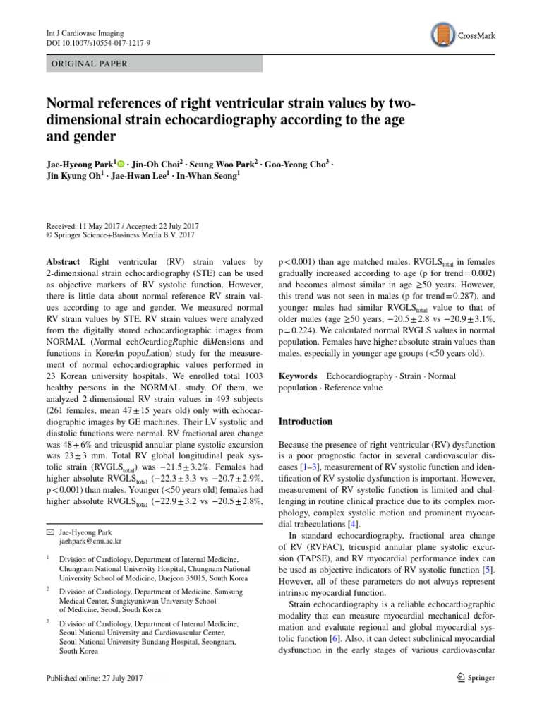 Strain Values For RV by Age and Gender 2018 | PDF | Heart ...