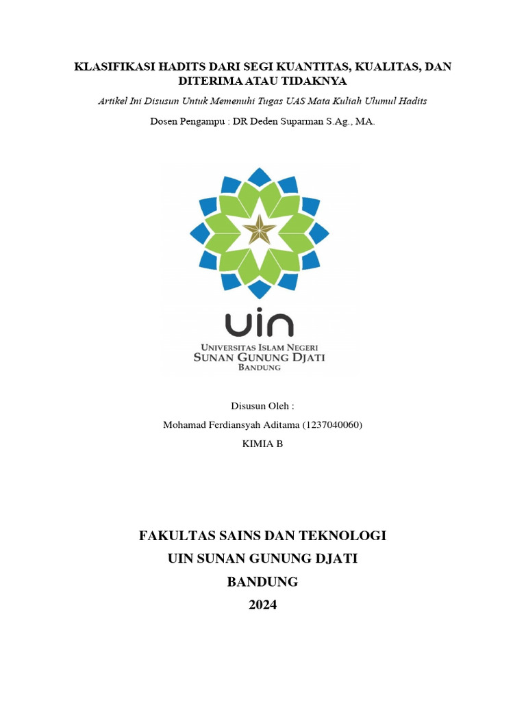 Klasifikasi Hadits dalam Islam | PDF | Agama & Spiritualitas | Sains & Matematika